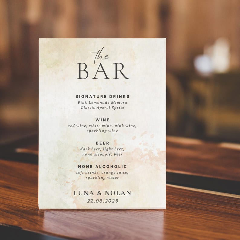 Bar Sign Template | Wedding Drink Menu Template | Modern Wedding Bar ...