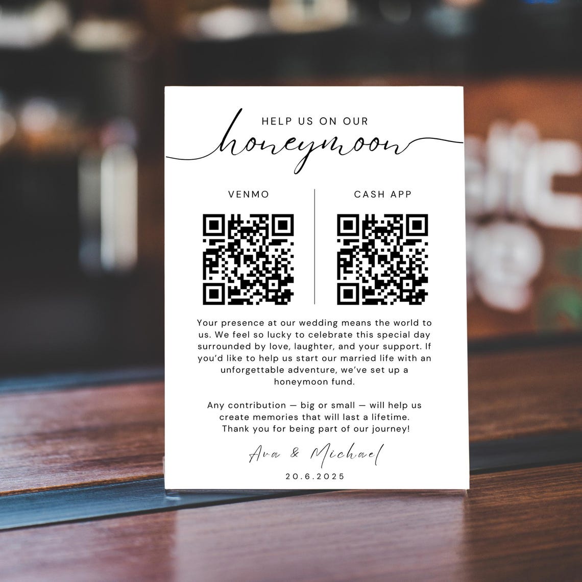 Honeymoon Fund QR Code Sign | Minimalist Wedding Cash Gift Sign ...
