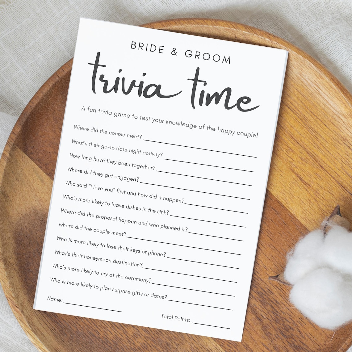 Trivia Game for Bride and Groom | Editable Bridal Shower Question Game ...