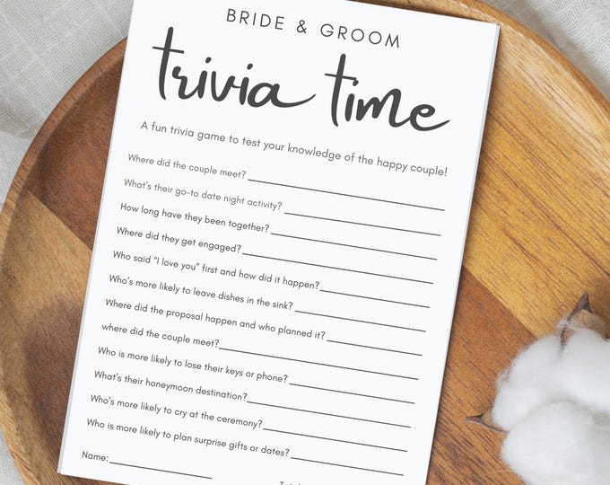 Trivia Game for Bride and Groom | Editable Bridal Shower Question Game ...