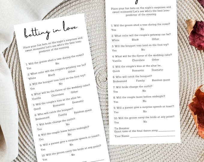 Wedding Place Your Bets | Wedding Prop Bet Sheet | Prop Bets Card ...