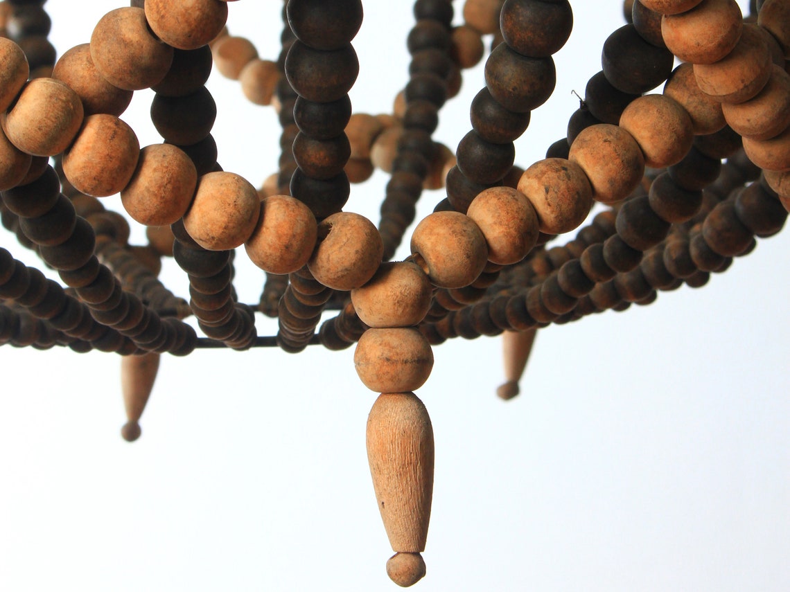 Handmade Elegant Natural Wood Bead Chandelier Ceiling Light ...