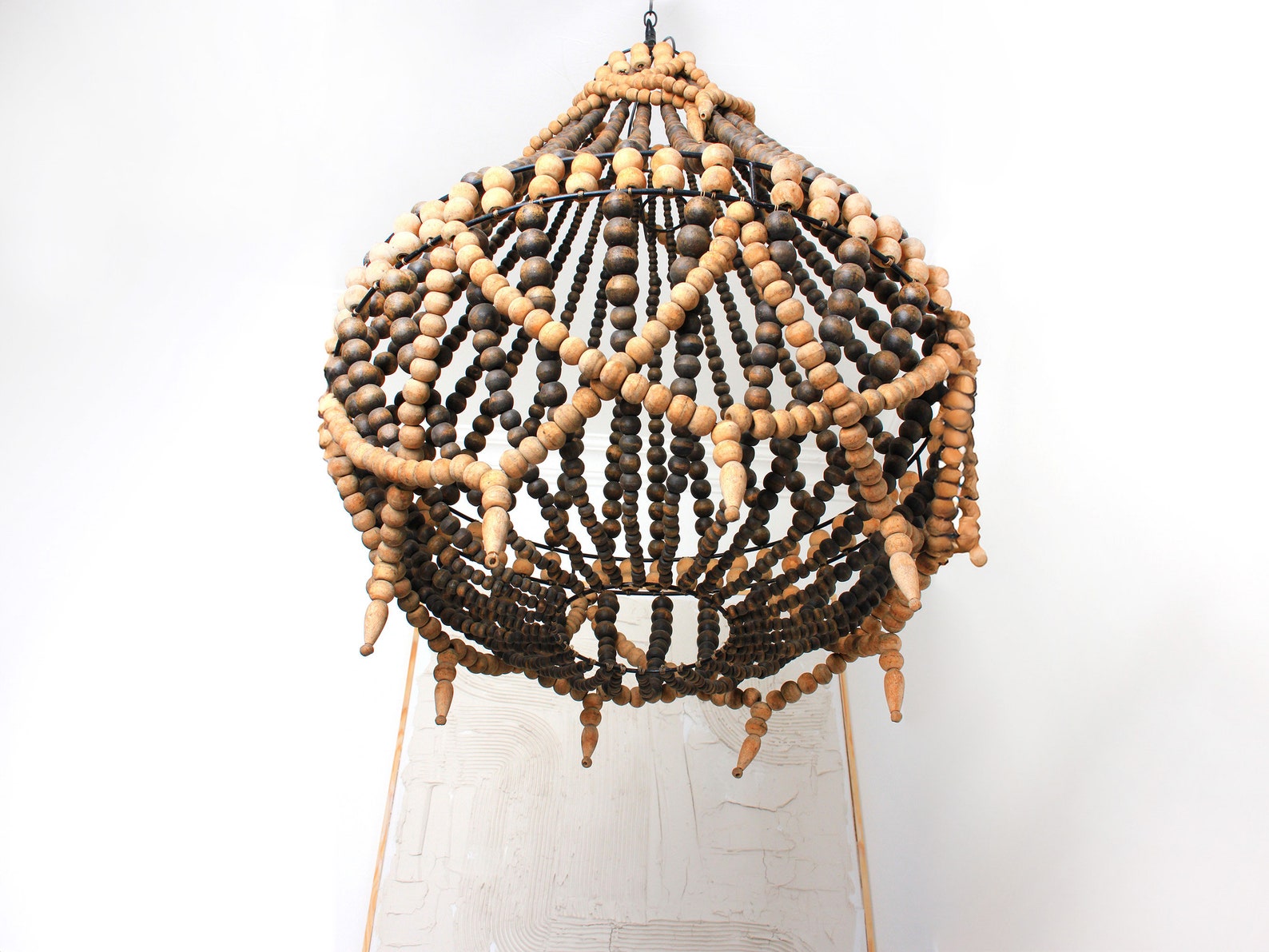 Handmade Elegant Natural Wood Bead Chandelier Ceiling Light ...