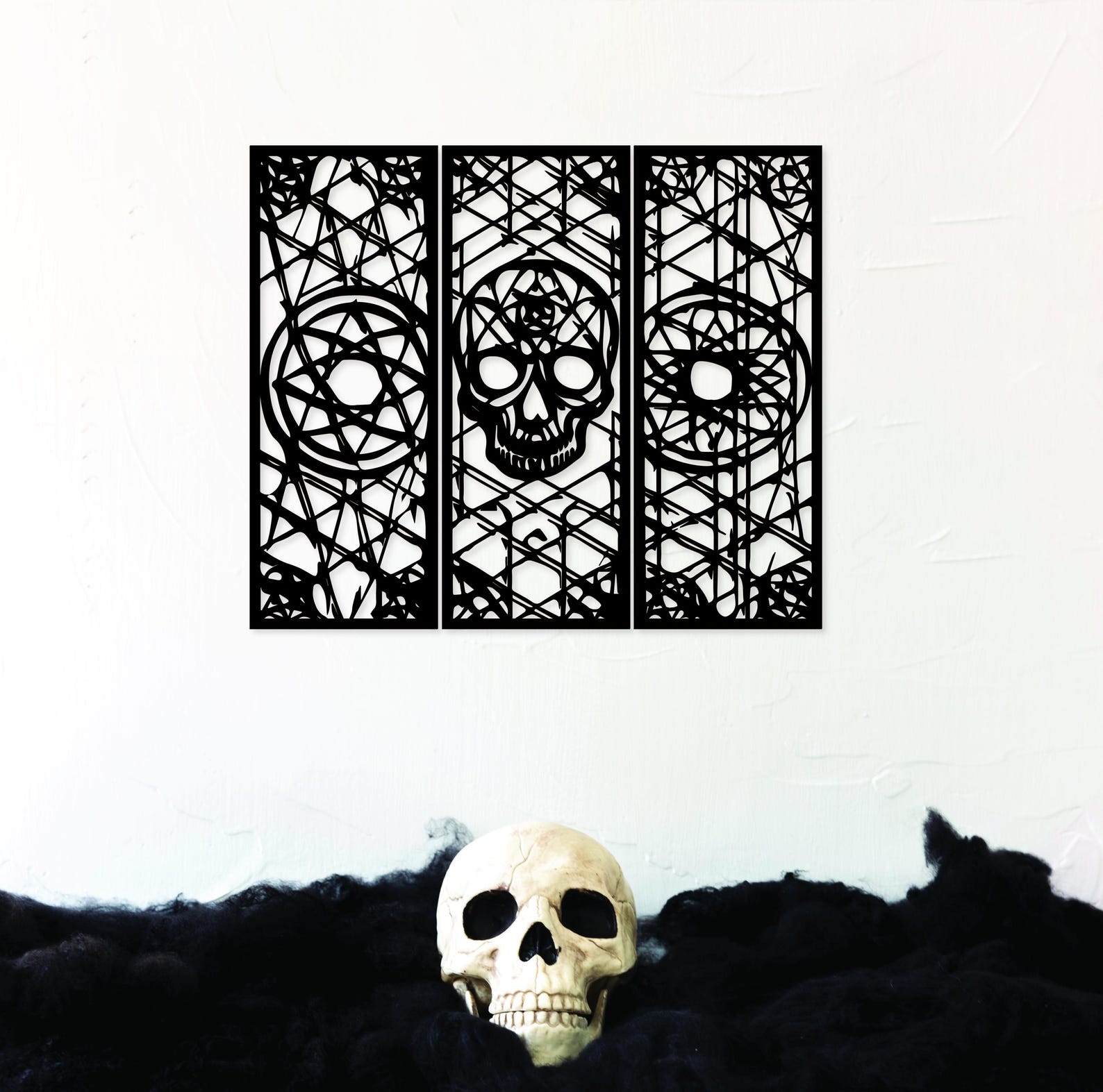 Skull Horror Motif Wood Line,hallowen Line,wall Art, Modern Wall Art ...