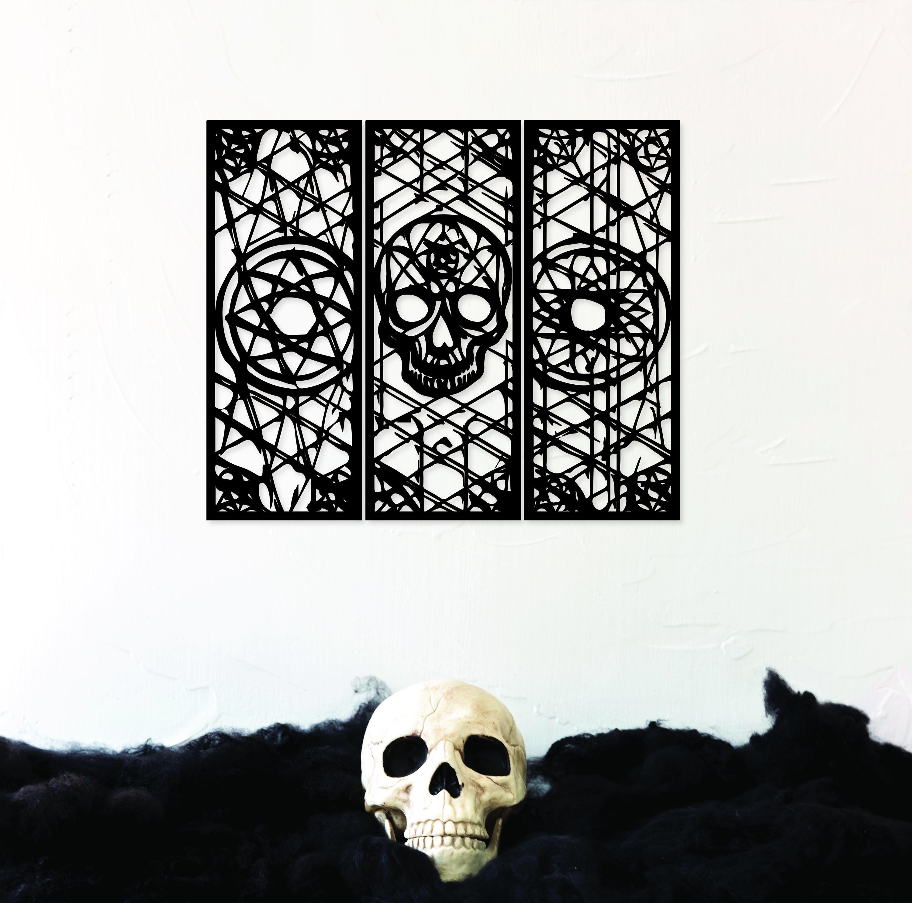 Skull Horror Motif Wood Line,hallowen Line,wall Art, Modern Wall Art ...