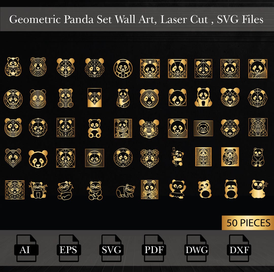 Geometric Panda Animal Set, Bundle Laser Cut, Room Wall Art, Polygon ...