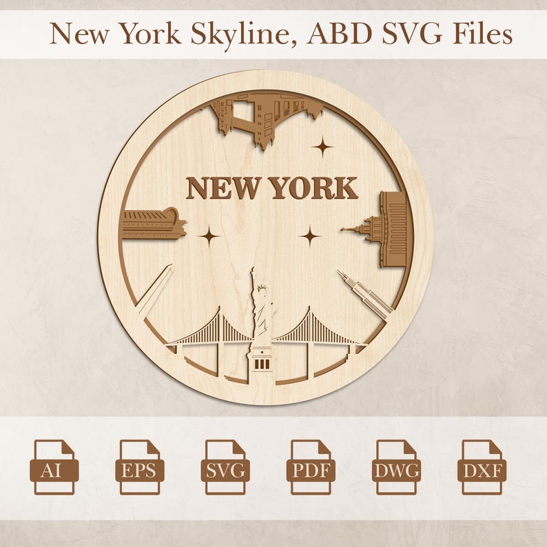 New York Skyline, ABD Svg Files ,wood Layer City, Svg, Eps, AI, Dxf ...