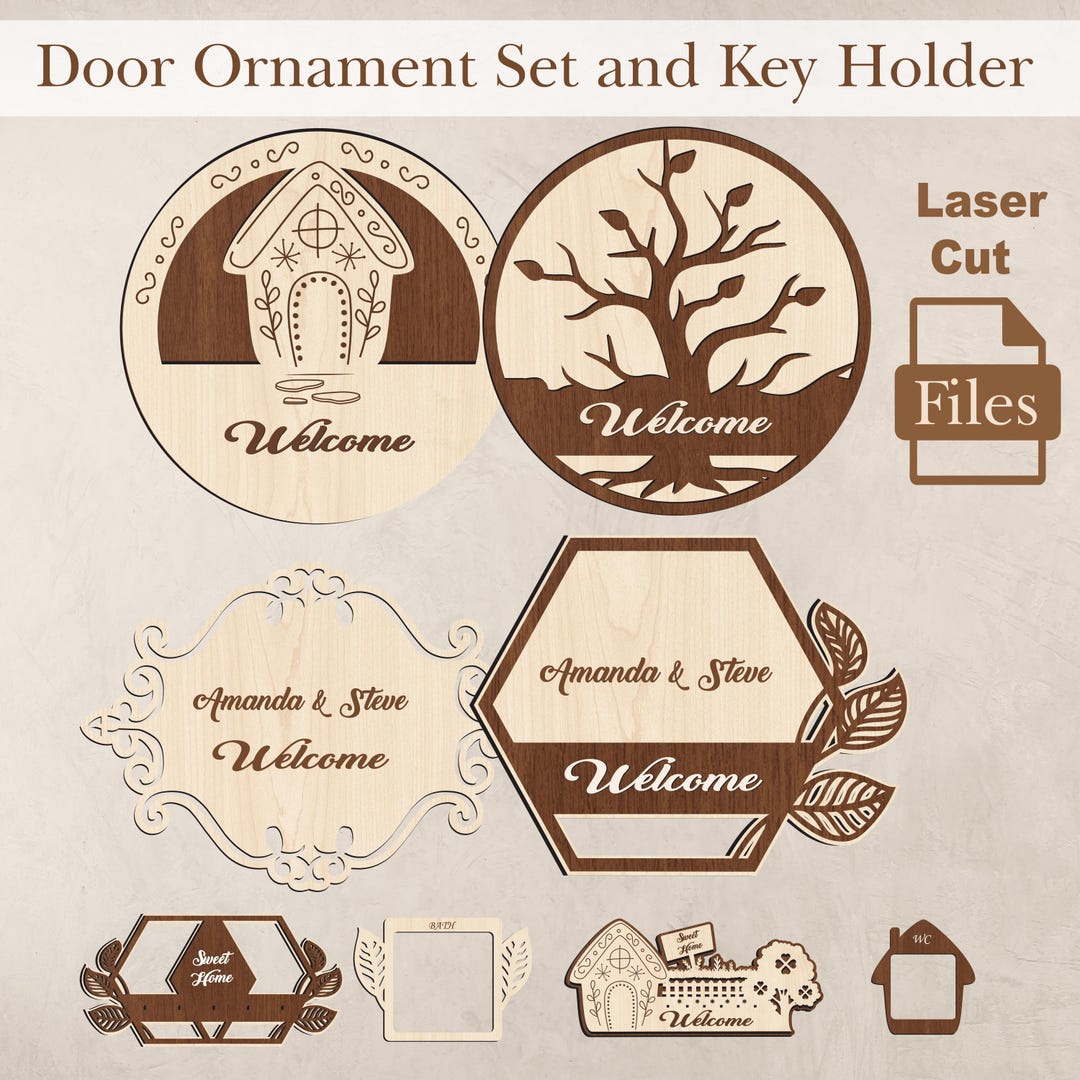 Welcome Door Ornament and Keychain Set, Vector for Laser Cutting ...