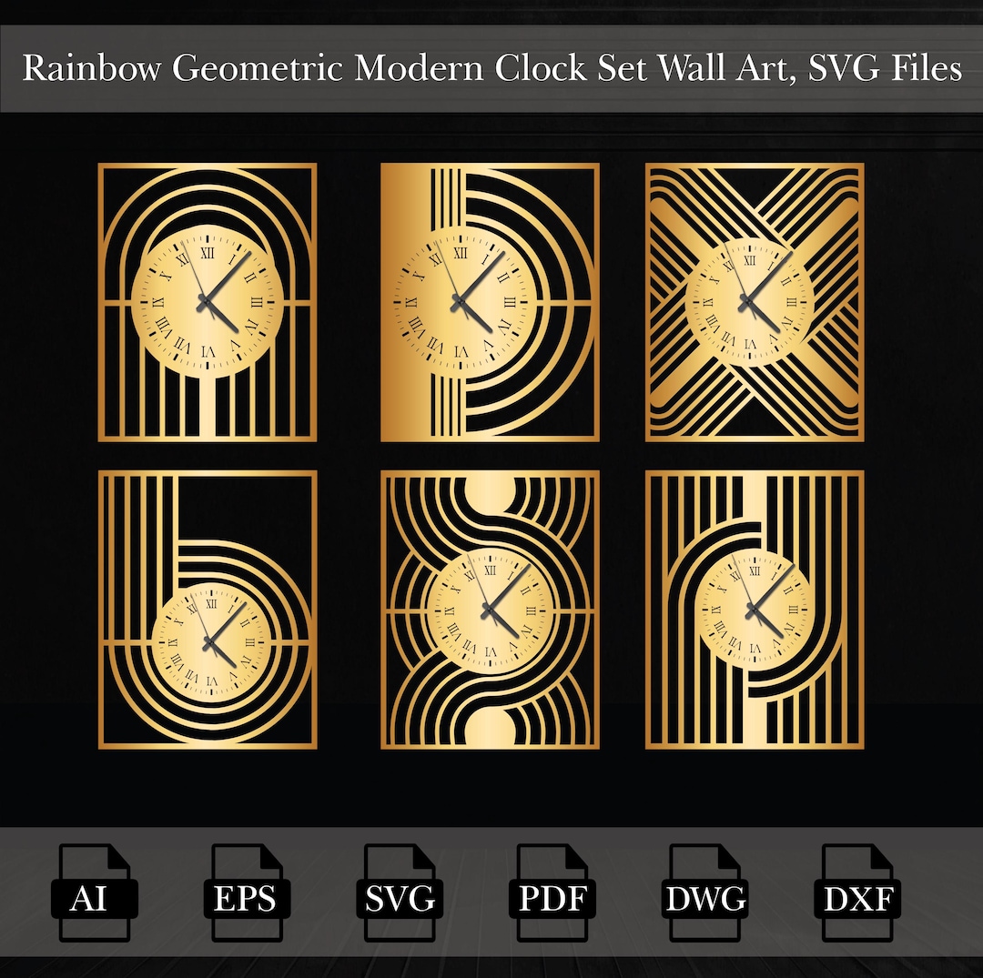 Modern Rainbow Clock Laser Cut Files,clock Wall Art, Modern Clock,clock ...