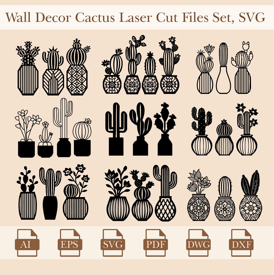 Cactus Wall Art Laser Cut Files,cactus Bundle Set, Modern Wall Art ...