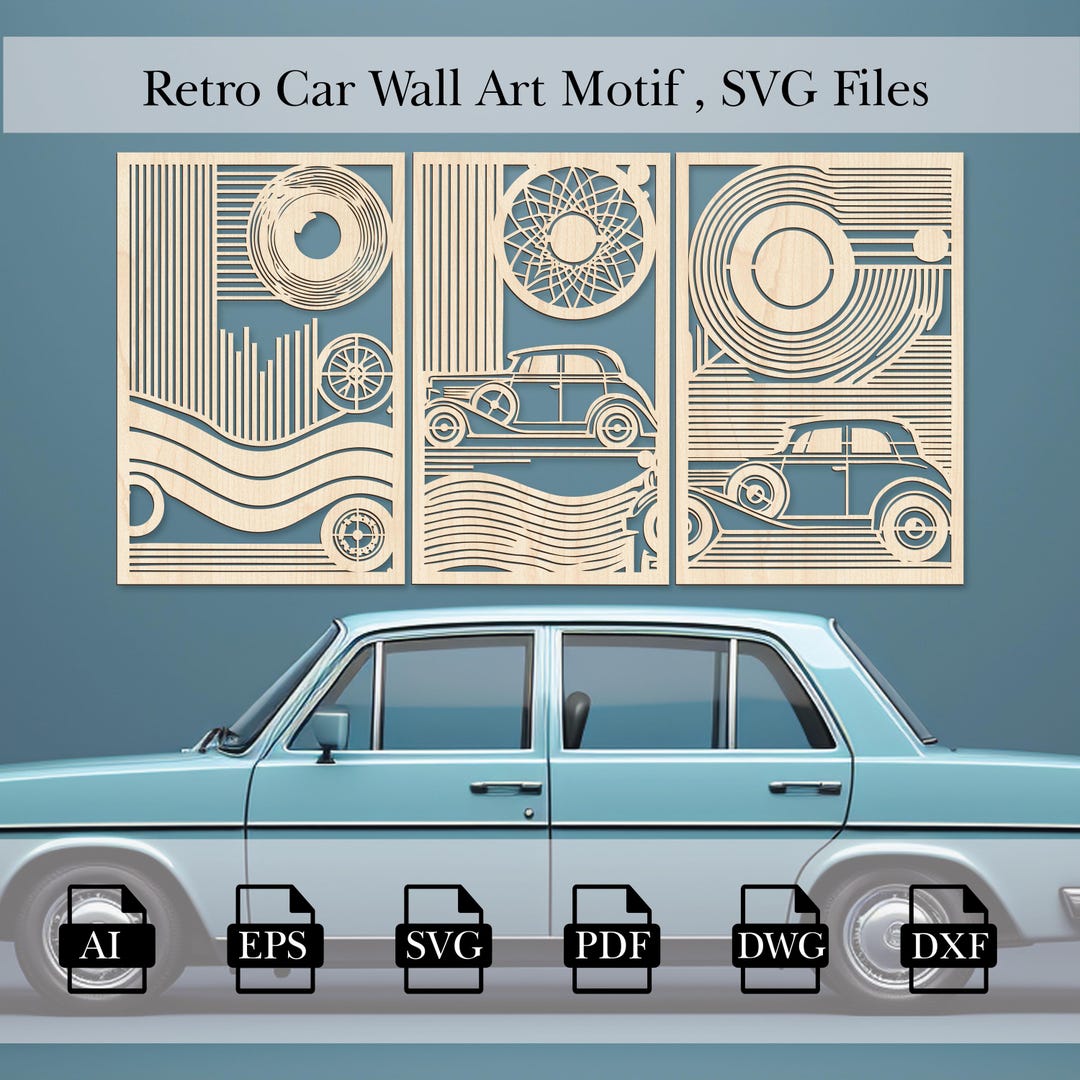 Framed Retro Car Wall Art,retro Wall Art,car Laser Cut, Room Wall Art ...