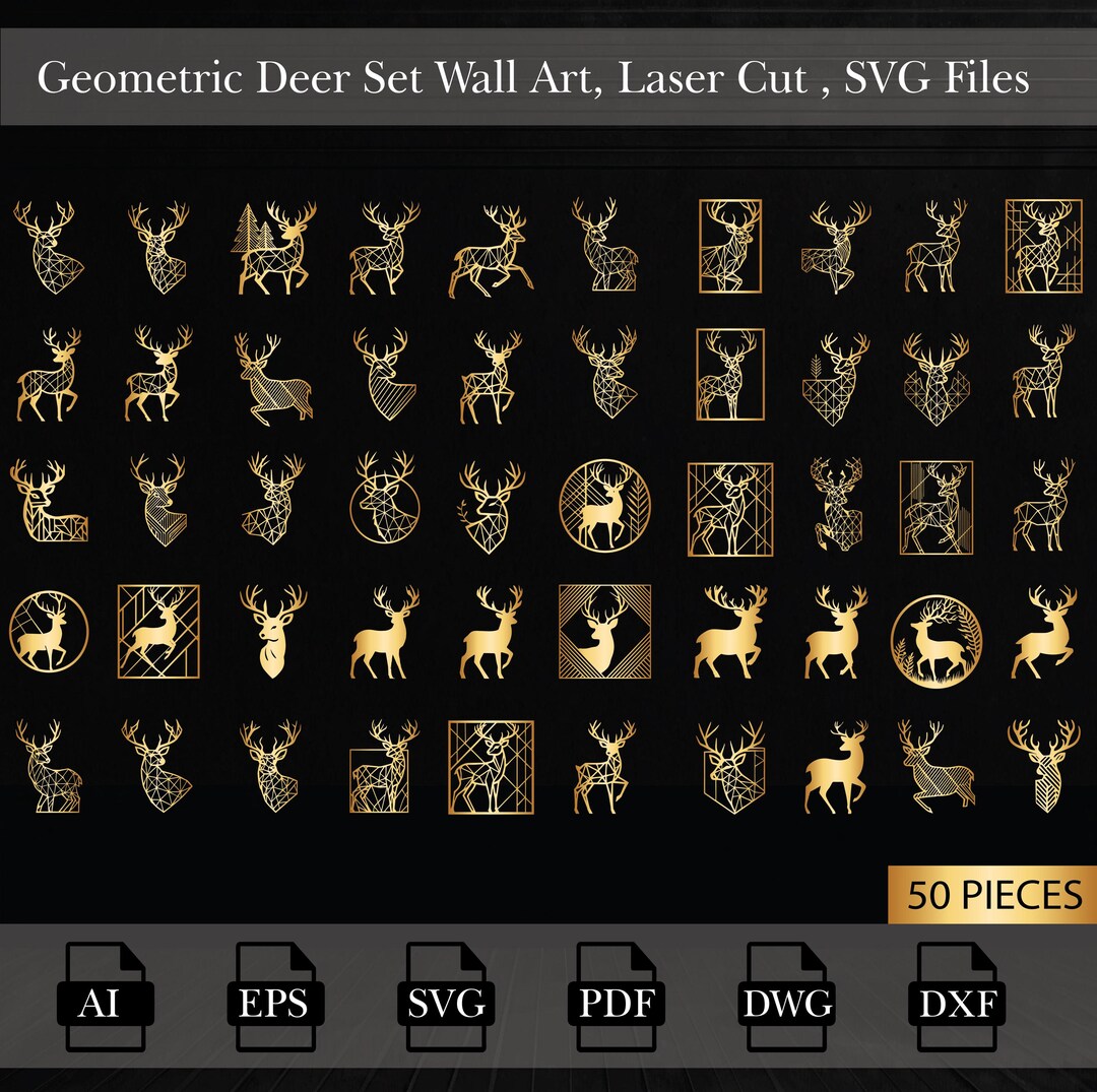Geometric Deer Animal Set, Bundle Laser Cut, Room Wall Art, Polygon ...