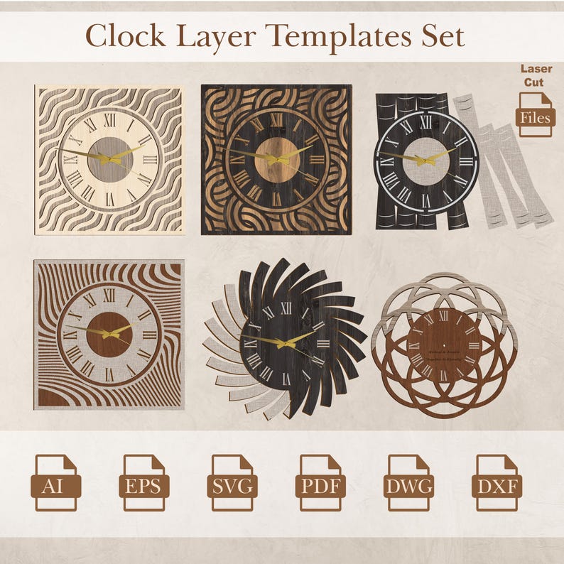 Clock Laser Cut Files,clock Wood Layer Files, Svg, Eps, AI, Dxf, Dwg - Etsy