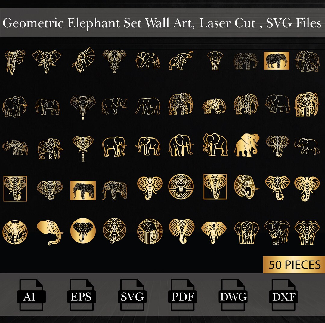 Geometric Elephant Animal Set, Bundle Laser Cut, Room Wall Art, Polygon ...