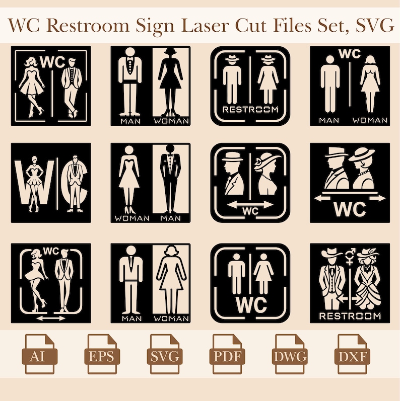 Wc Restroom Sign,wc Laser Cut Files,restroom Laser Cut Files,metal and ...