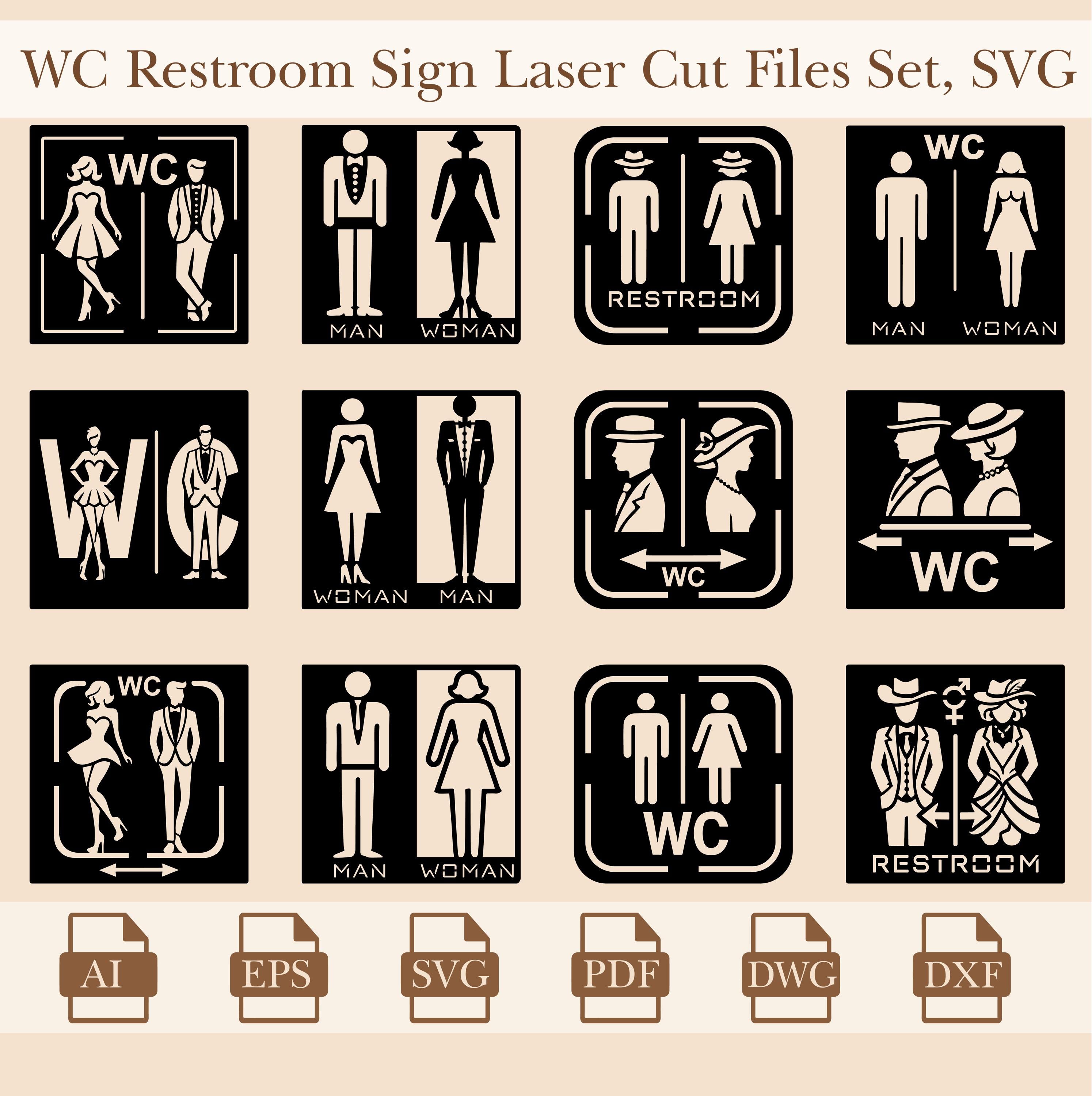 Wc Restroom Sign,wc Laser Cut Files,restroom Laser Cut Files,metal and ...