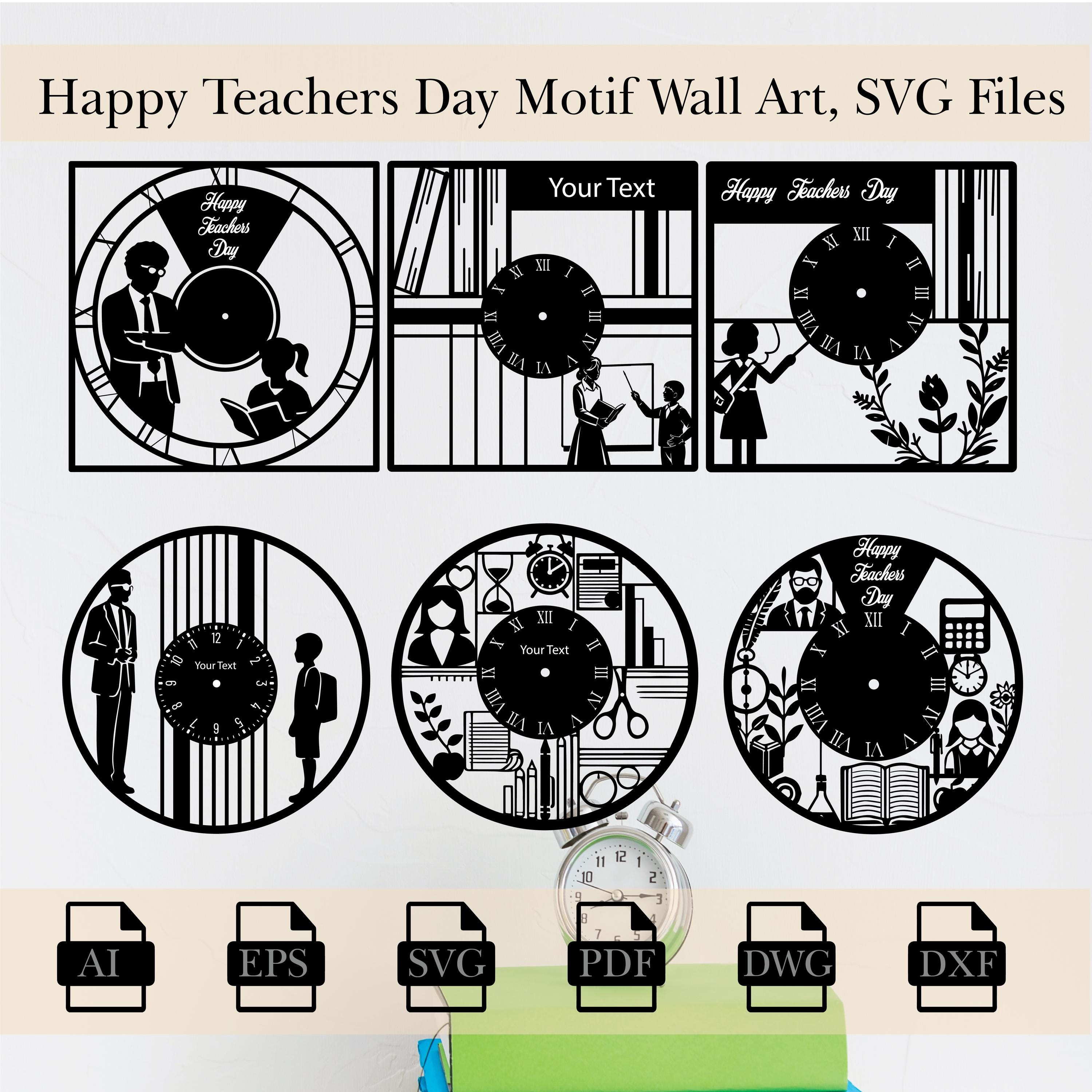 Happy Teachers Day Clock,teacher Clock Laser Cut Files,clock Wall Art ...