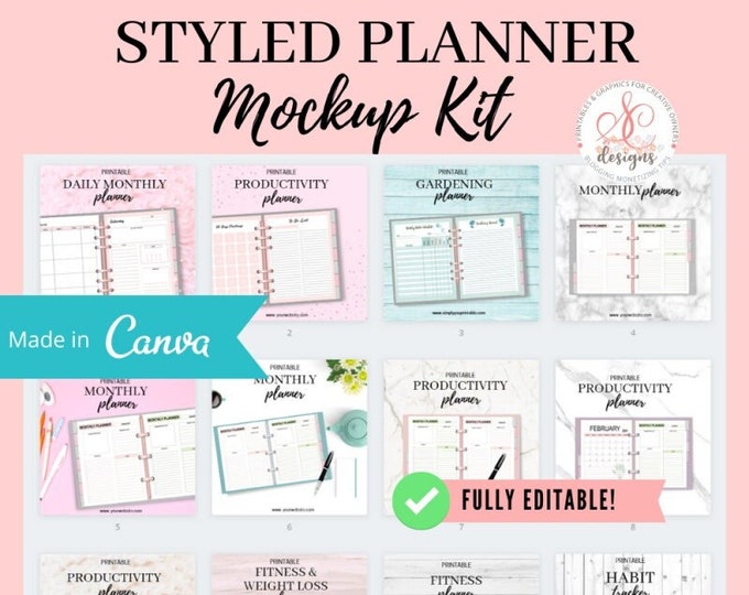 Realistic Digital Planner Mockup Templates, Editable Canva Designs - Etsy