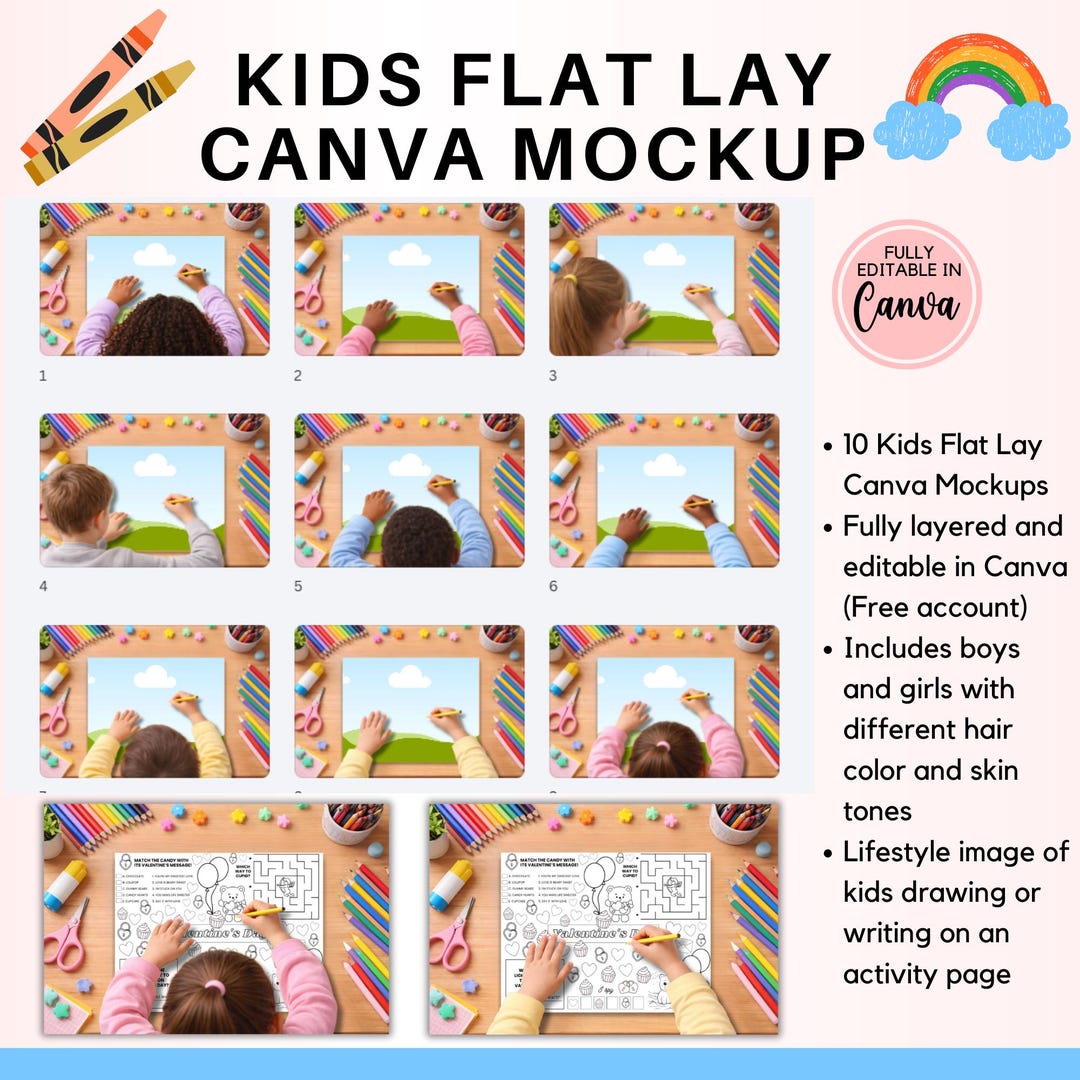 Kids Flat Lay Canva Mockups | Child Hands Drawing Activity Mockup ...