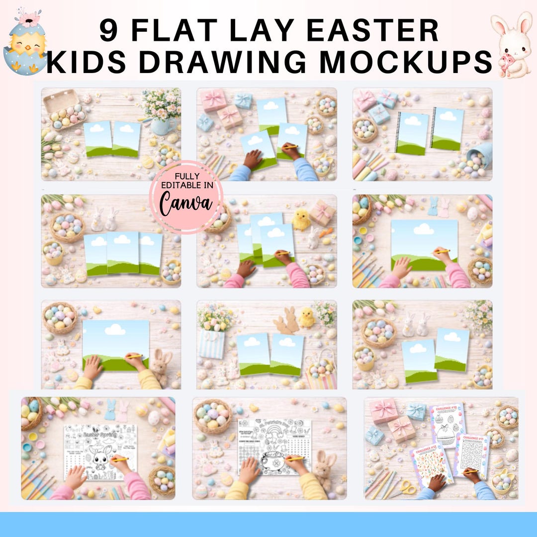 Easter Kids Drawing Mockups Bundle | 9 Flat Lay Spring Mockup Scenes ...