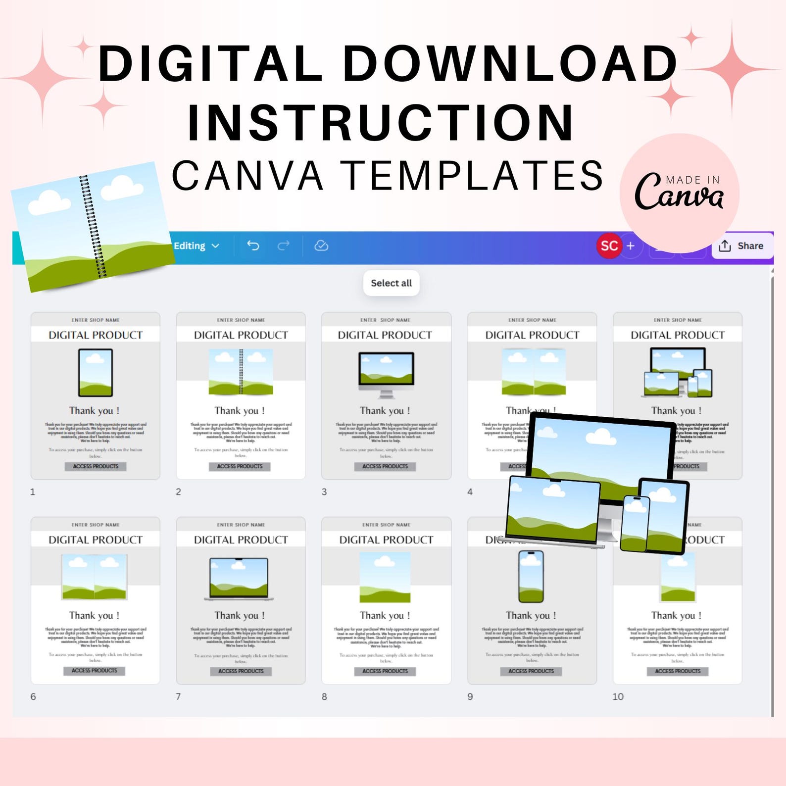 Digital Download Instructions Template | Editable Thank You Page ...