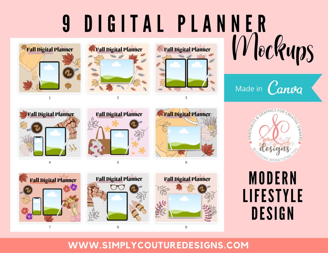 Planner Mockup Bundle Canva Templates, Digital Planner Mockup, Digital ...