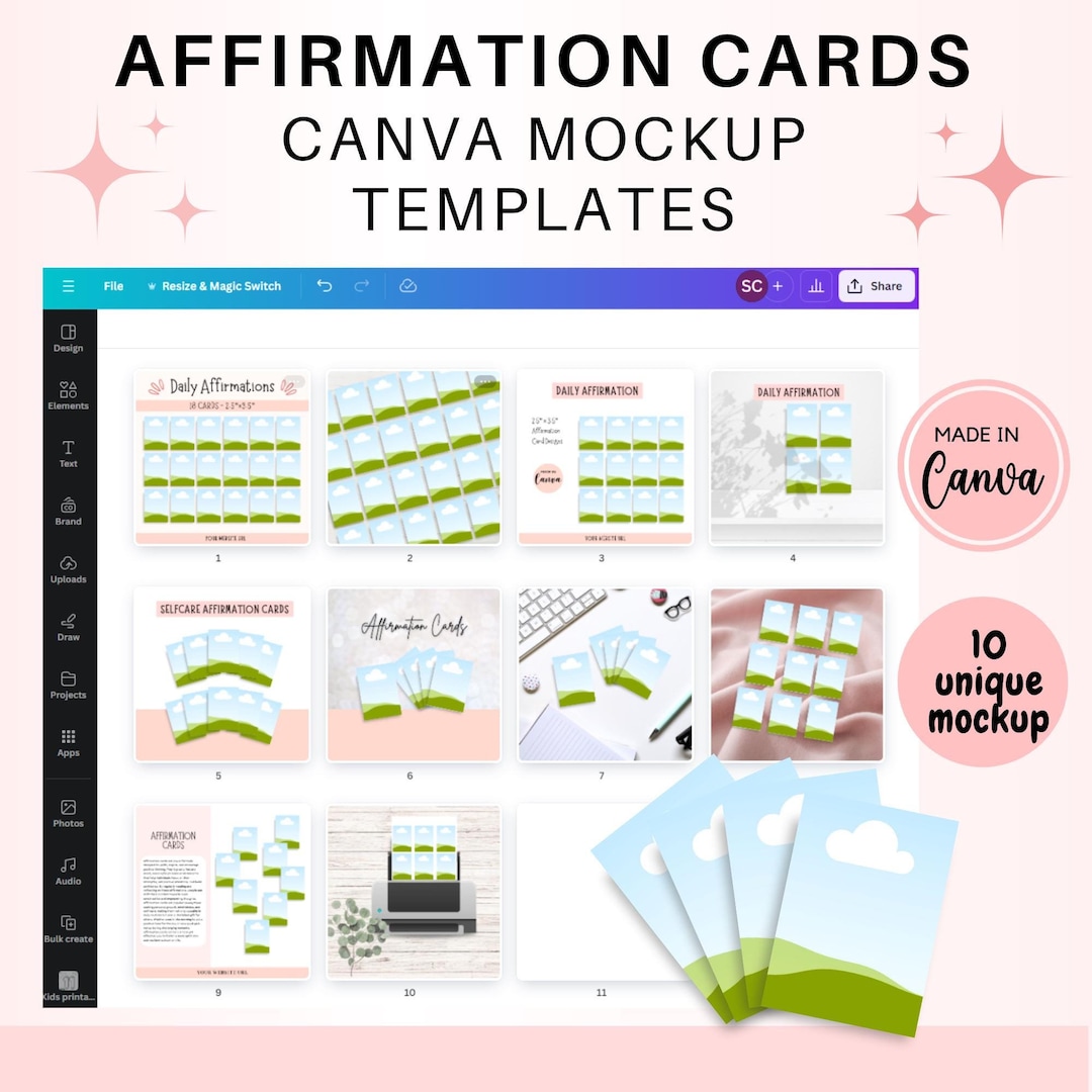 Affirmation Cards Printable Mockup, Editable Canva Template, Playing ...