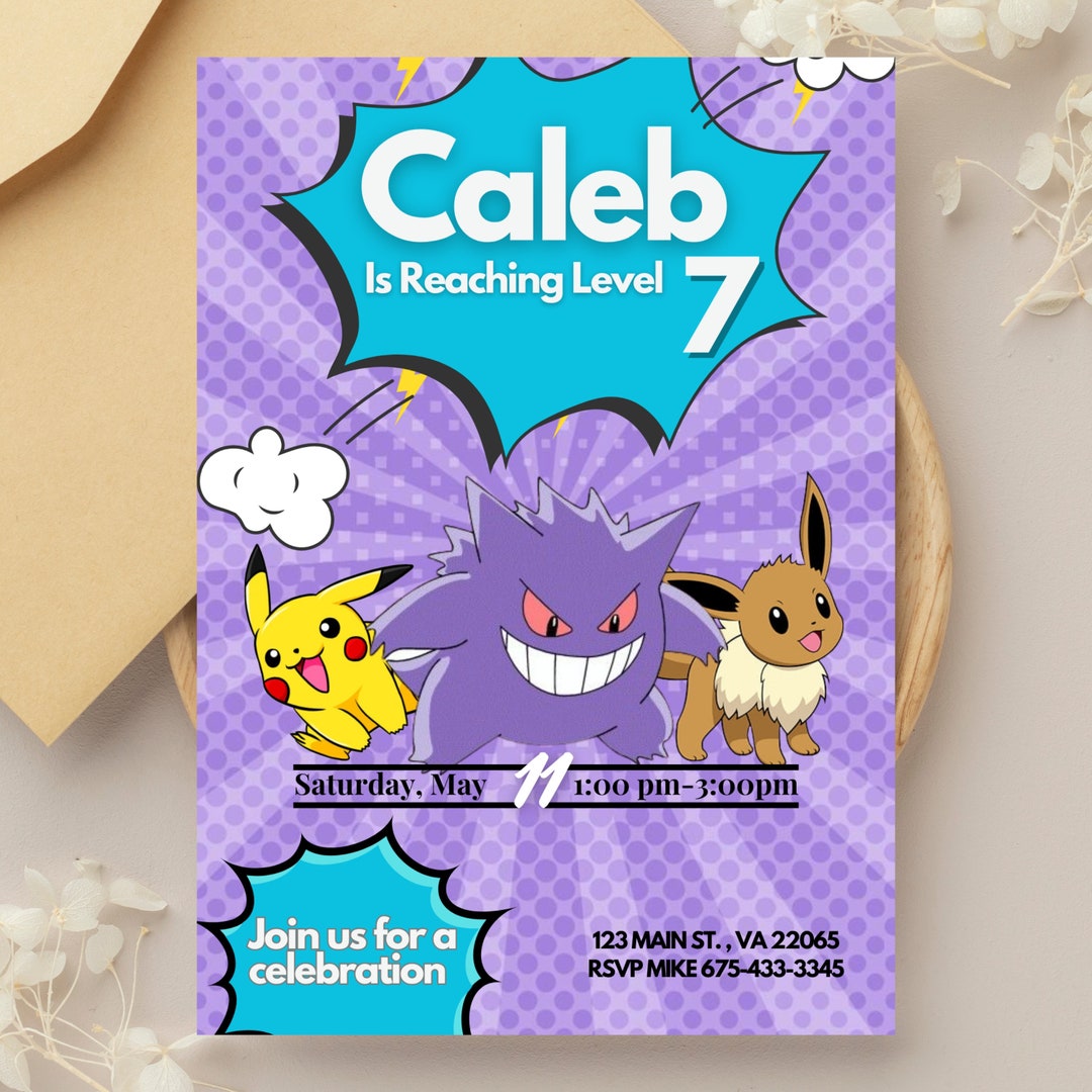 Pokemon Invitation, Printable Gengar Invite, Editable Boy Birthday ...