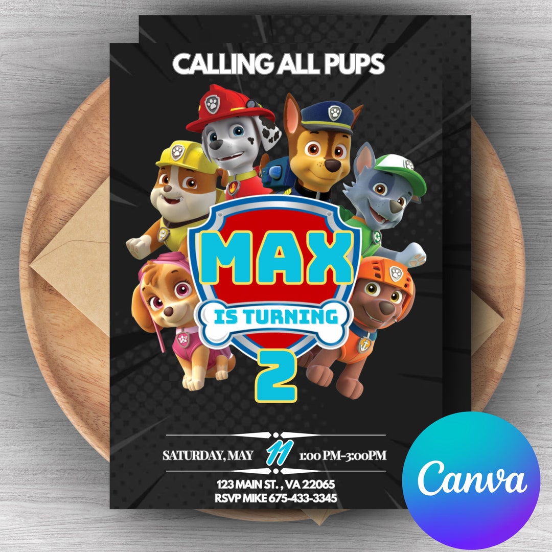 Editable Paw Patrol Invitation, Printable Birthday Invite, Boy and Girl ...