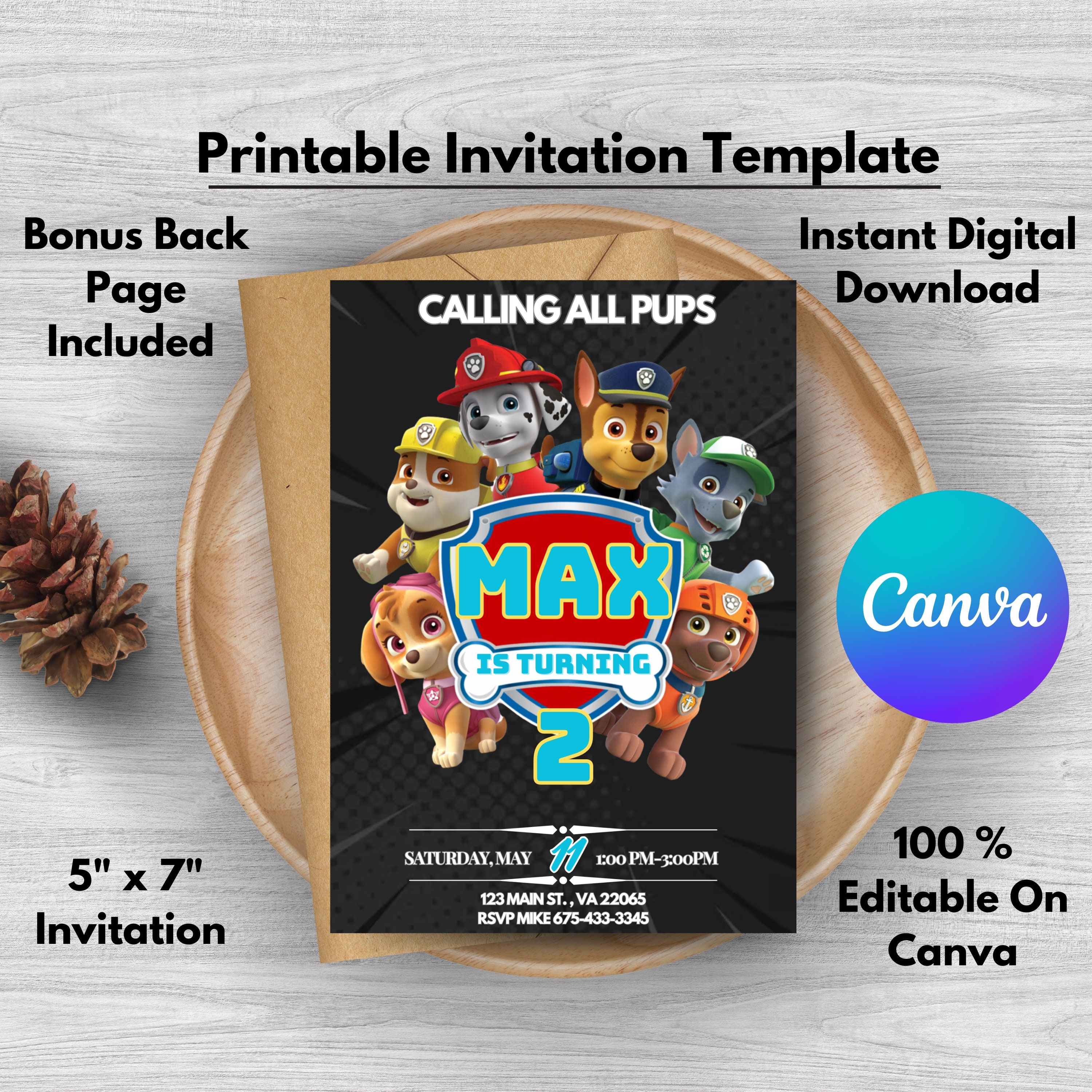 Editable Paw Patrol Invitation, Printable Birthday Invite, Boy and Girl ...
