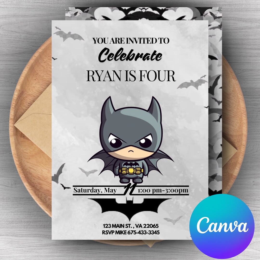 Editable Batman Invitation, Batman Birthday Invite, Boy Bat Guy Kid ...