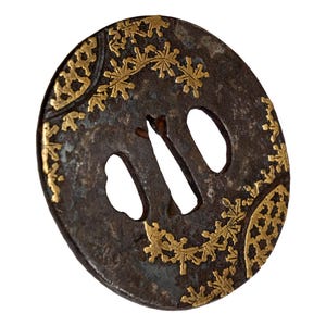 RARE 15th-16th Century Muromachi Period Katana Iron Tsuba With Gold ...