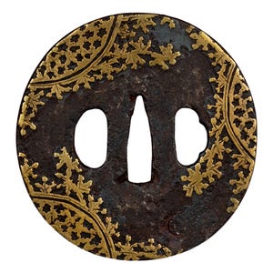 RARE 15th-16th Century Muromachi Period Katana Iron Tsuba With Gold ...