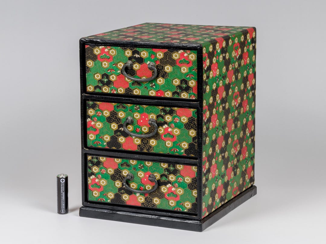 Japanese Vintage Washi Tansu Box Traditional Lacquered Jewelry Storage ...