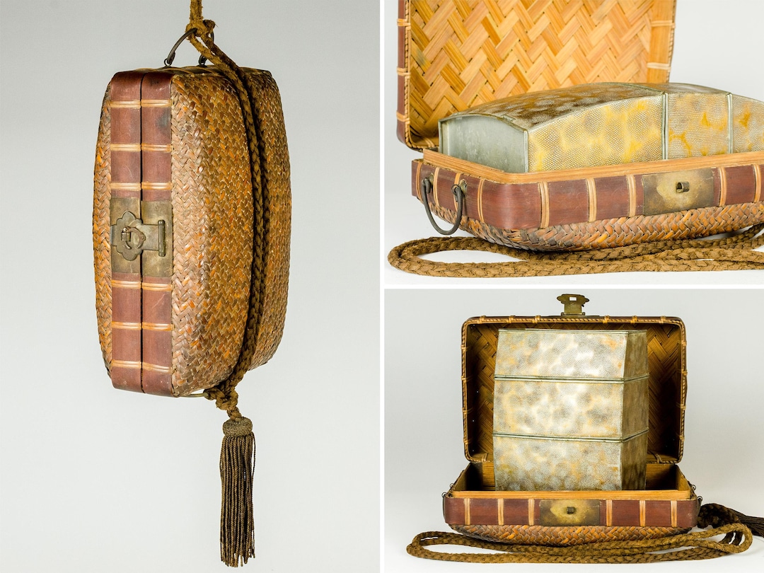 RARE ANTIQUE Edo Period Japanese Handmade Woven Bamboo Bento Basket ...