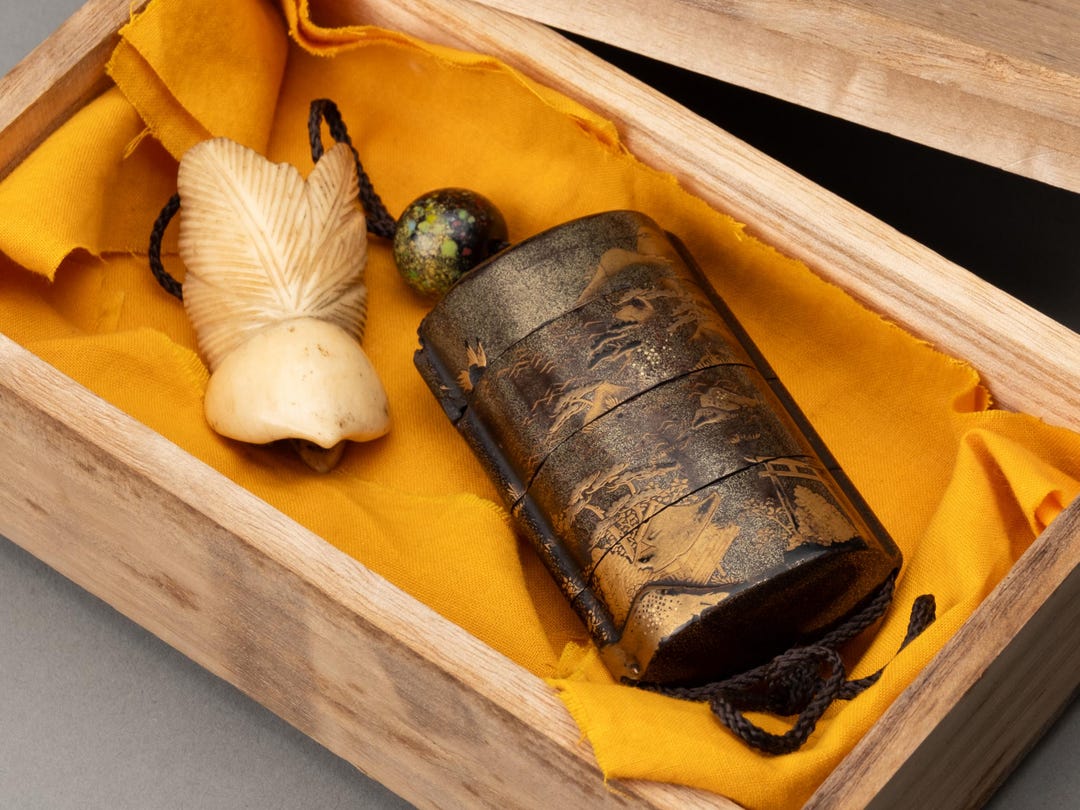 Mid-19th Century Edo Period Gold Lacquer Samurai Inro With Ojime and ...