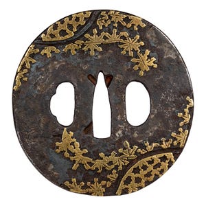 RARE 15th-16th Century Muromachi Period Katana Iron Tsuba With Gold ...