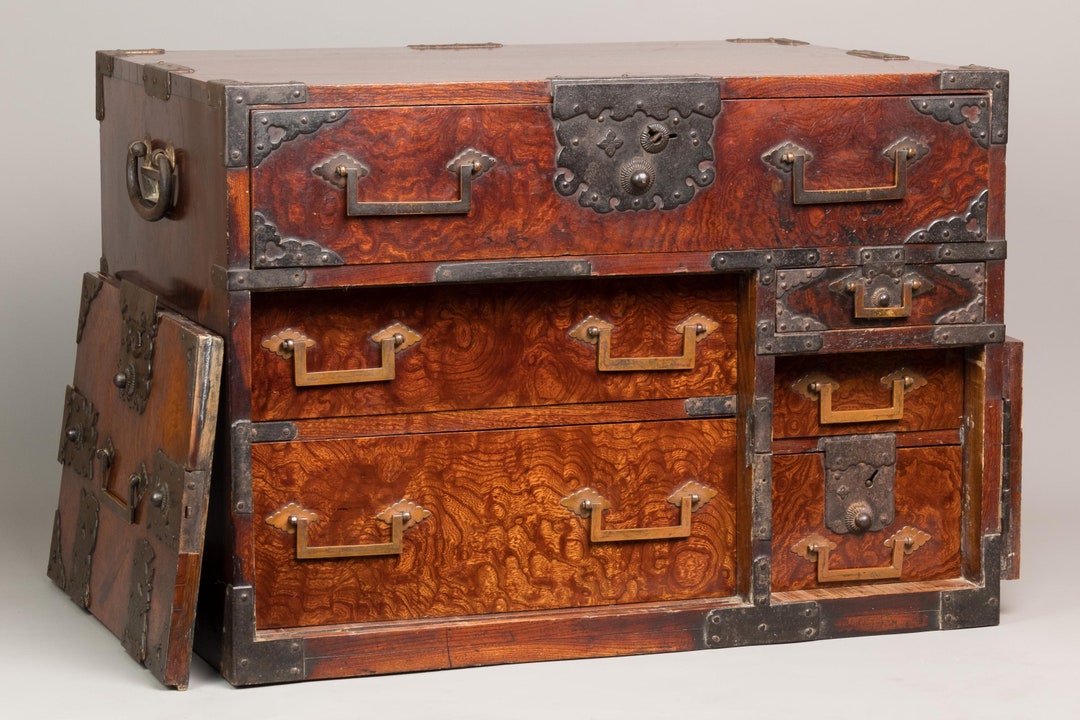 19th Century Edo-period Sado Tansu Chest – Keyaki Wood Tama-moku Grain ...