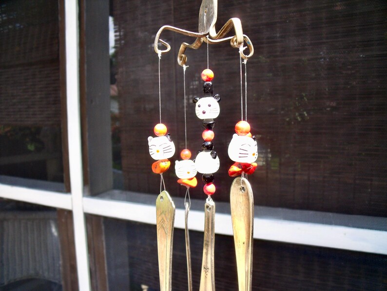 CAT and MOUSE WIND Chimes--4 Cats and 2 Mice Glass Beads, Along With 2 ...