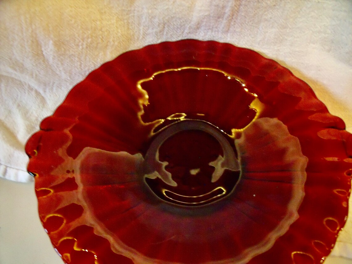 Vintage RED GLASS 8" Serving Plate--beautiful Design - Etsy