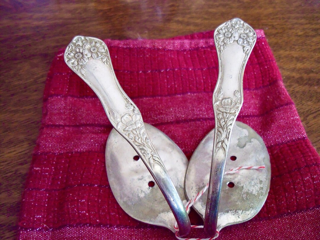 TIEBACKS Recycled Antique Spoons--matching Pair--4 1/2" Spoon Handles ...
