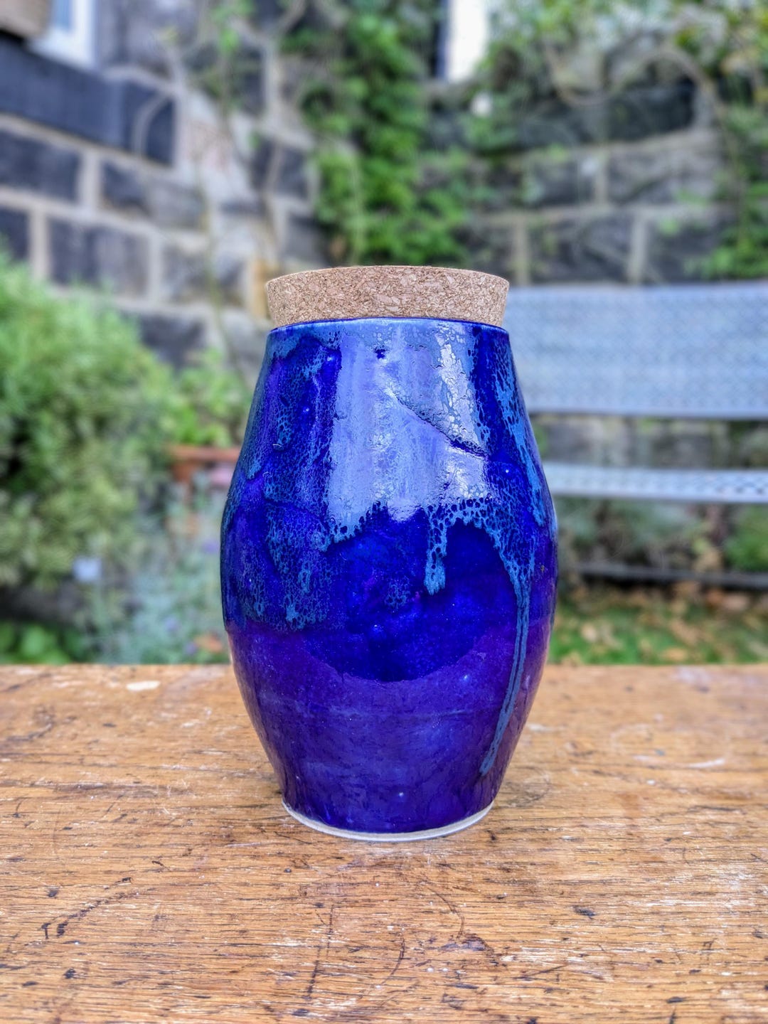 Cobalt Blue Storage Jar With Shades of Matt Blue and Cork Stopper - Etsy