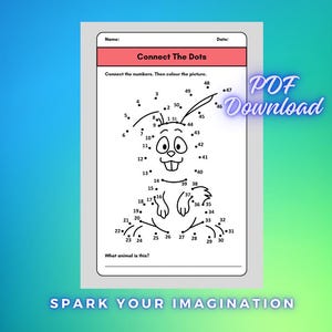 Colourful Dot to Dot Activity Worksheet Cute Animal Worksheet - Etsy