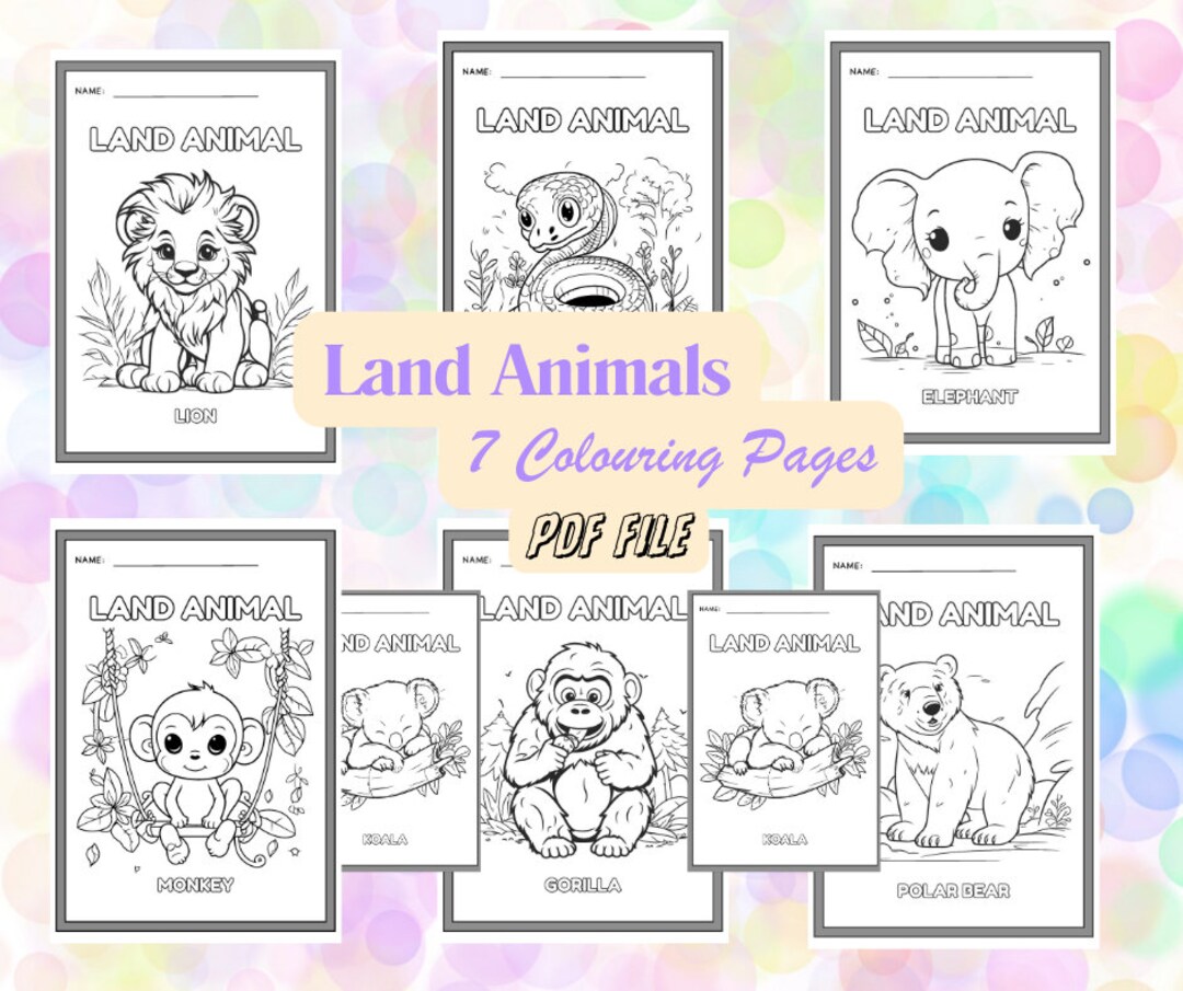 Land Animals: Colouring Pages Activity Worksheet - Etsy