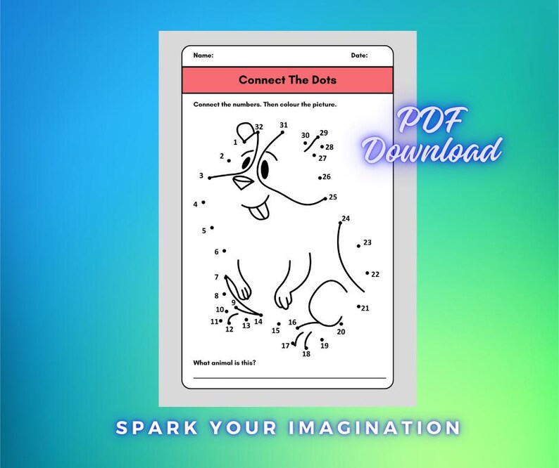 Colourful Dot to Dot Activity Worksheet Cute Animal Worksheet - Etsy