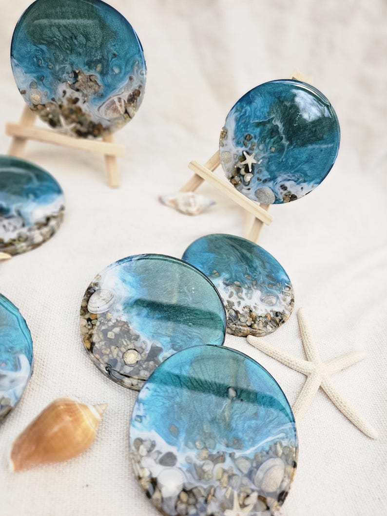 Handmade Resin Beach Coasters, Resin Wave Coasters, Resin Cup Coaster ...