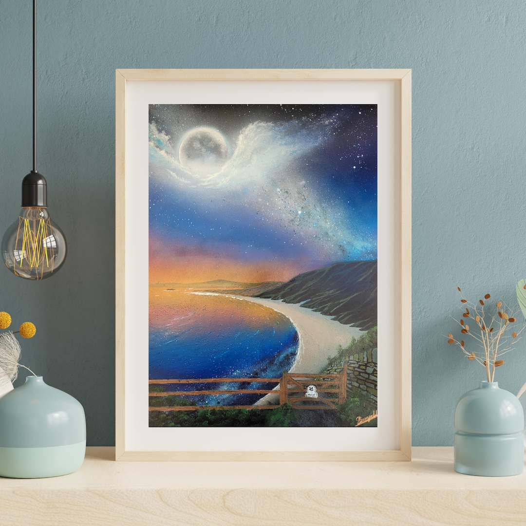 Full Moon Beach Painting/milky Way Print/beach Nightscape/night ...