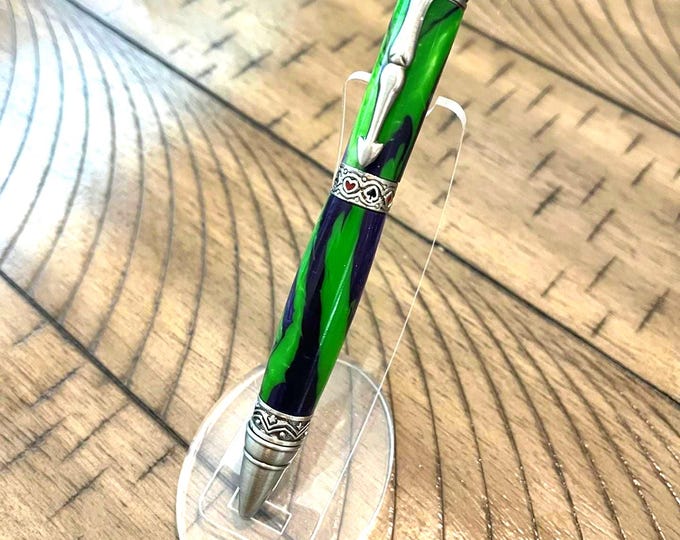 The Joker Ballpoint Pen: Green Purple Swirl, Antique Pewter Hardware - Etsy