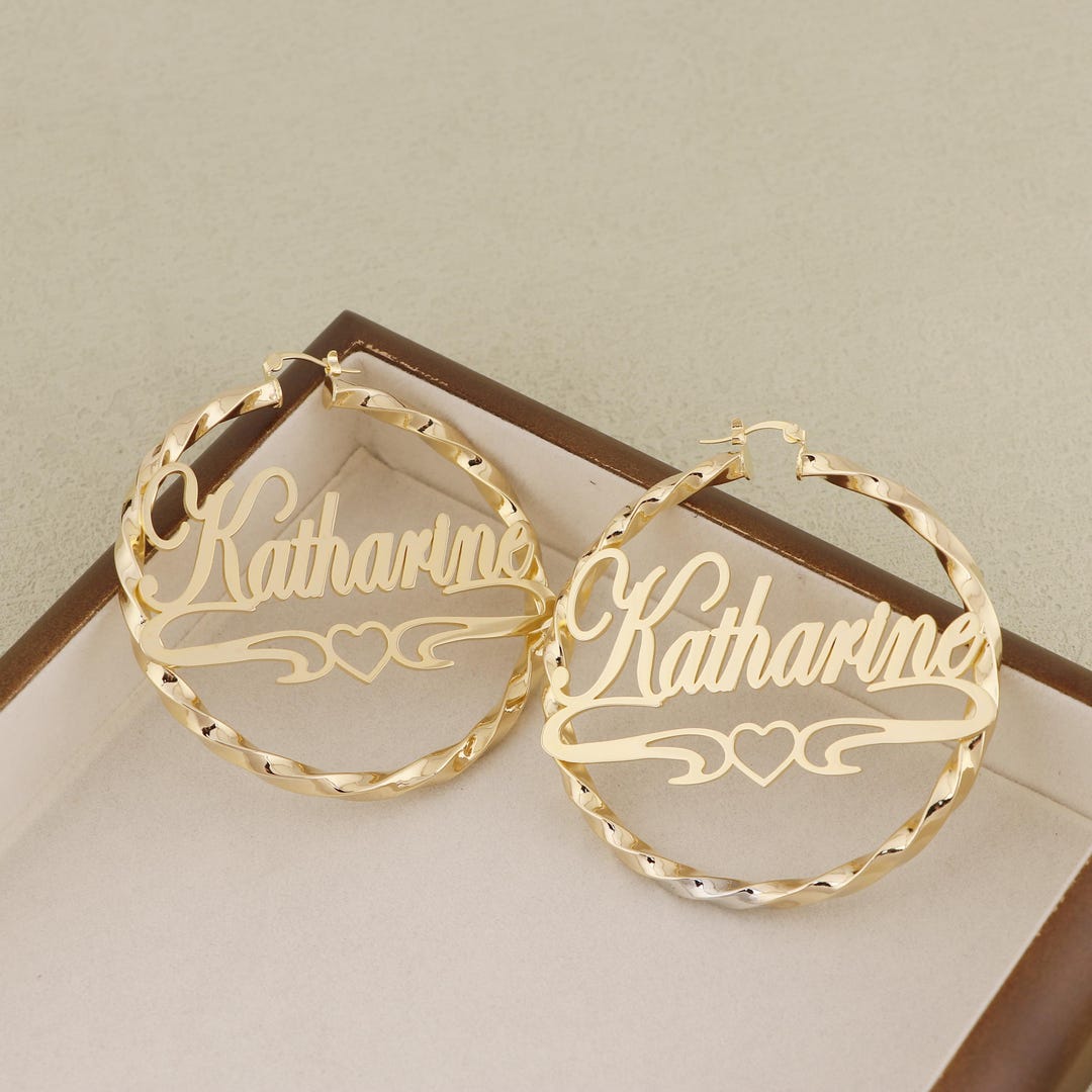 Custom Name Hoop Earrings, Heart Hoop Earrings, Custom Name Earrings ...