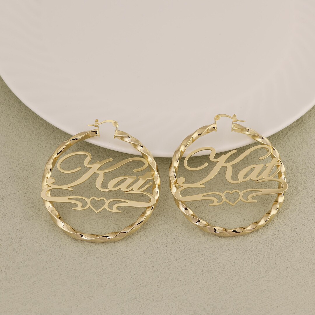 Custom Name Hoop Earrings, Nameplate Earrings, Drop Hoop Earrings ...